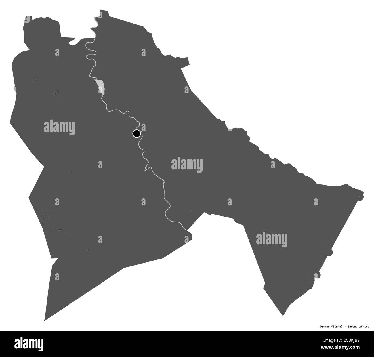 Shape of Sennar, state of Sudan, with its capital isolated on white ...