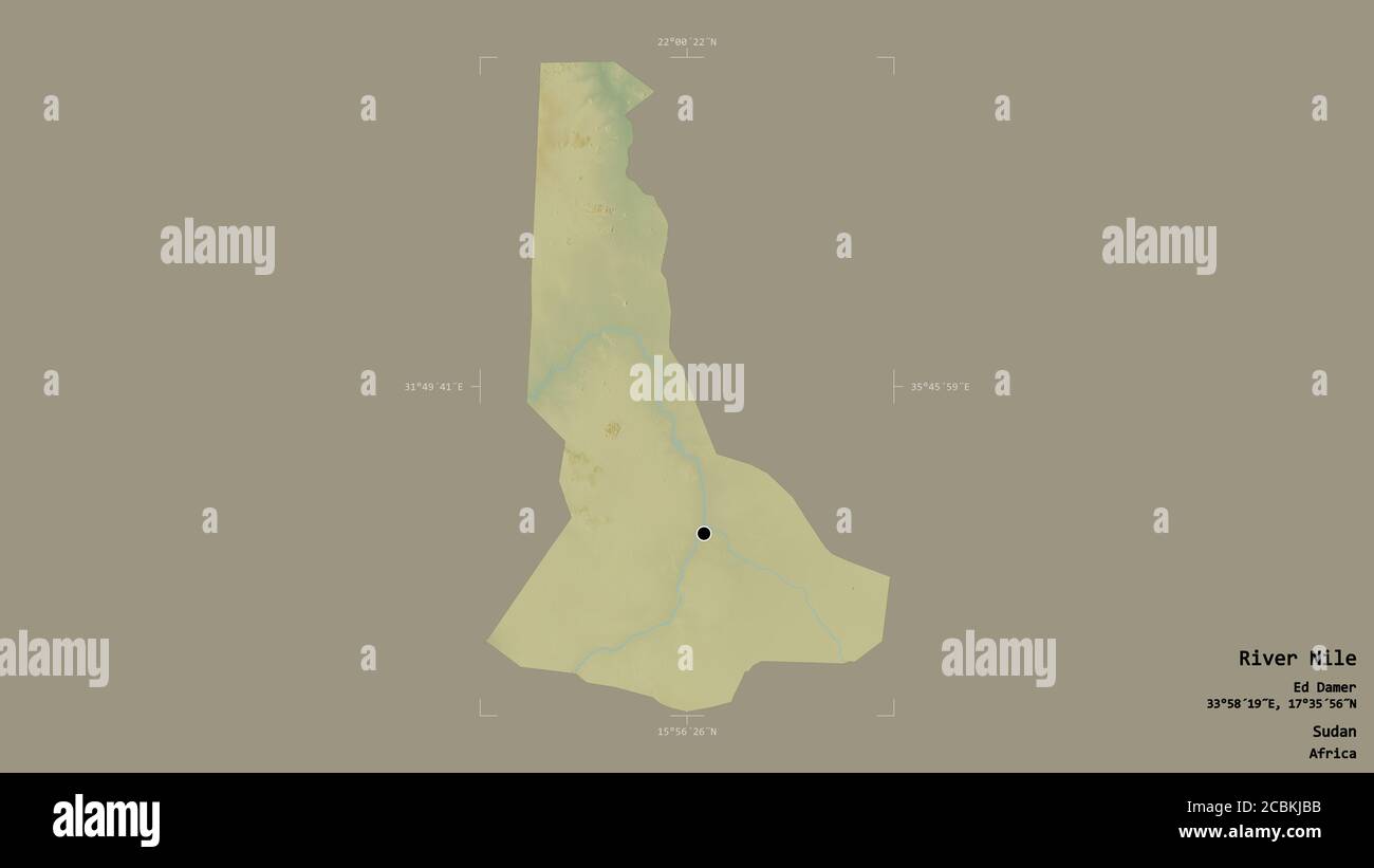 Area of River Nile, state of Sudan, isolated on a solid background in a ...