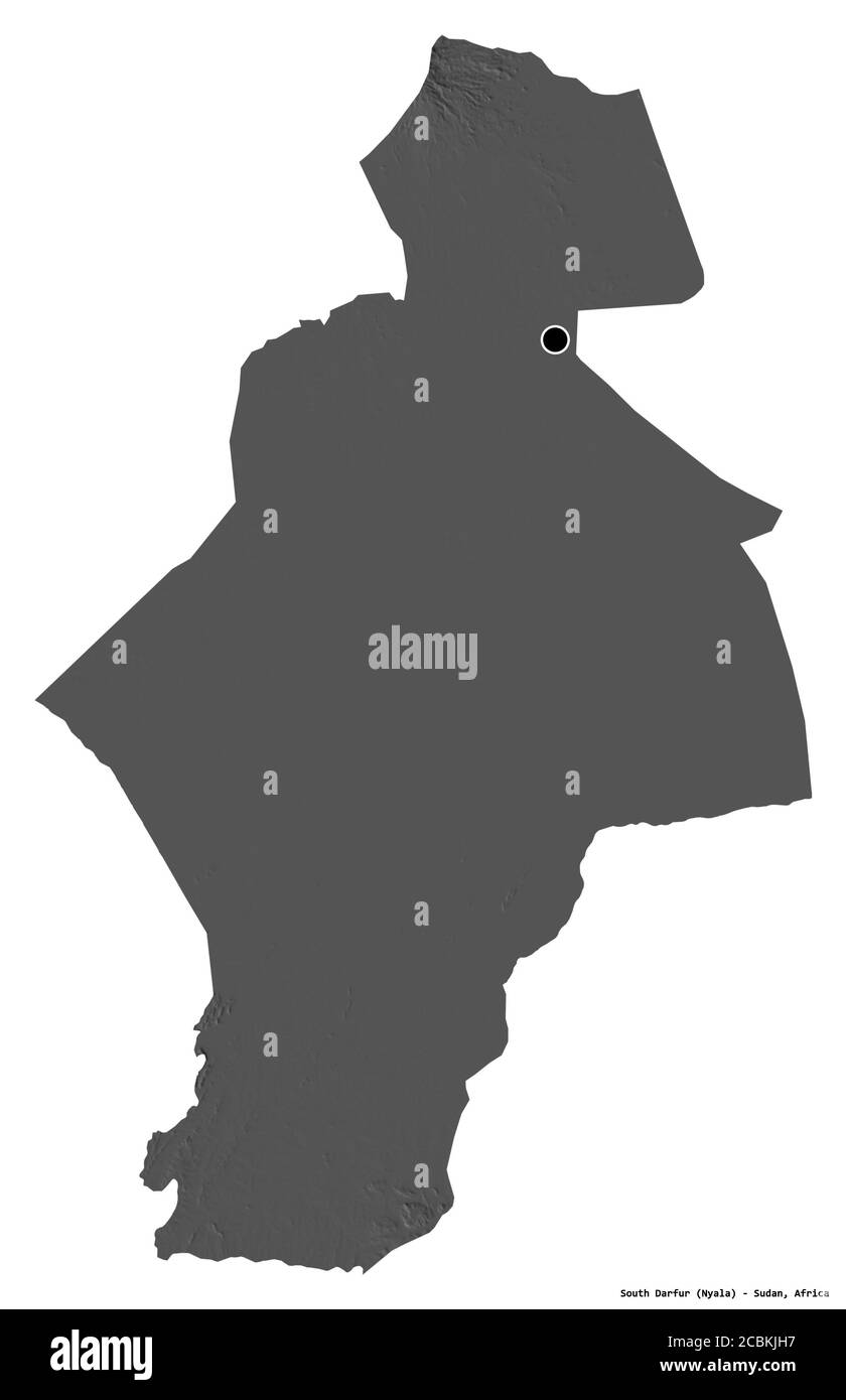 Shape of South Darfur, state of Sudan, with its capital isolated on ...