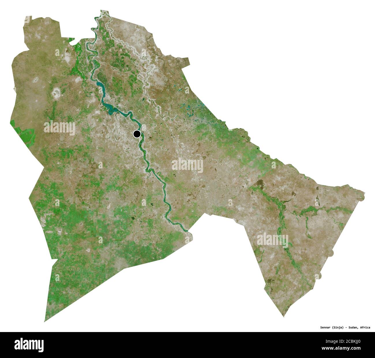 Shape of Sennar, state of Sudan, with its capital isolated on white ...