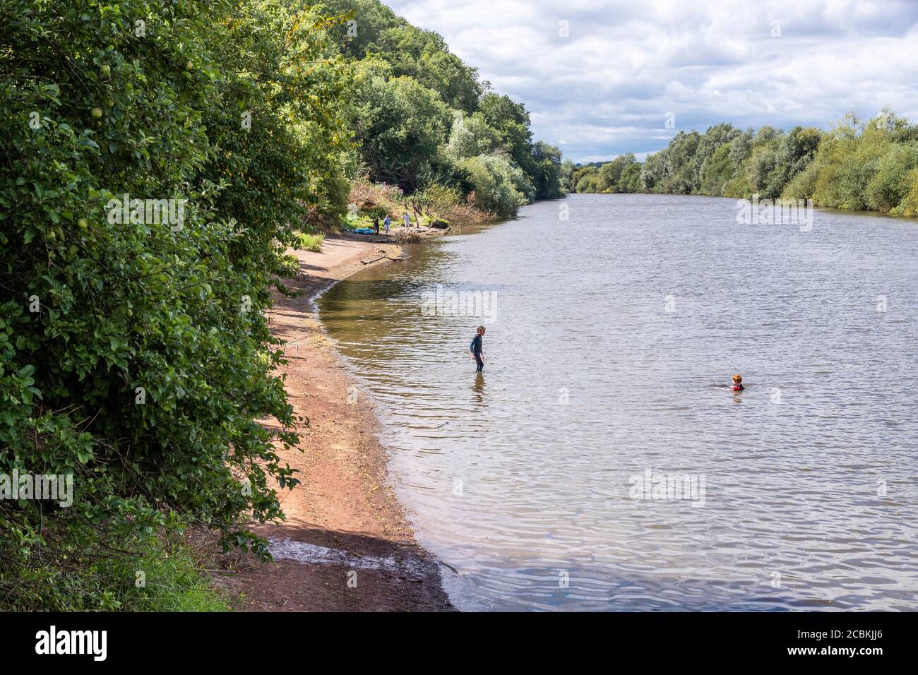 Children playing in the River Severn at Wainlode, Gloucestershire UK ...