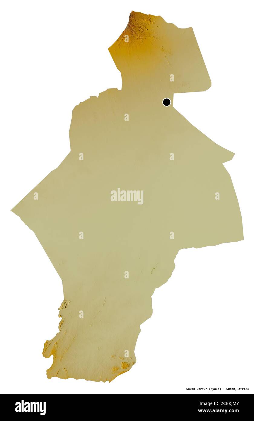 Shape of South Darfur, state of Sudan, with its capital isolated on ...