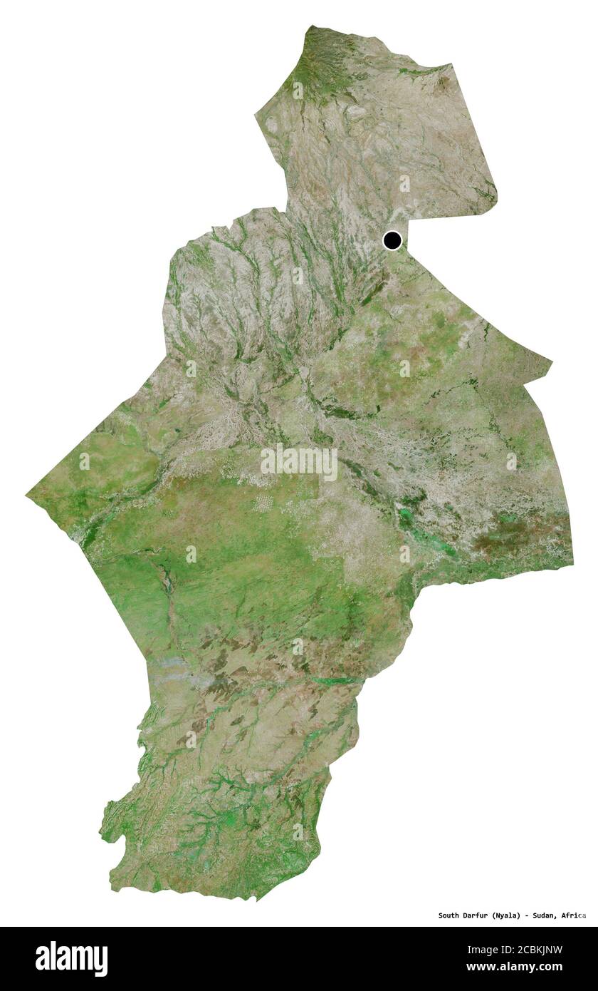Shape of South Darfur, state of Sudan, with its capital isolated on ...