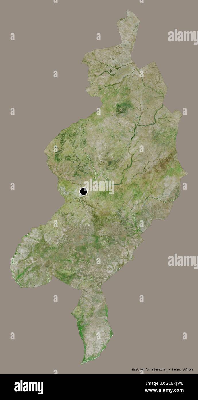 Shape of West Darfur, state of Sudan, with its capital isolated on a ...