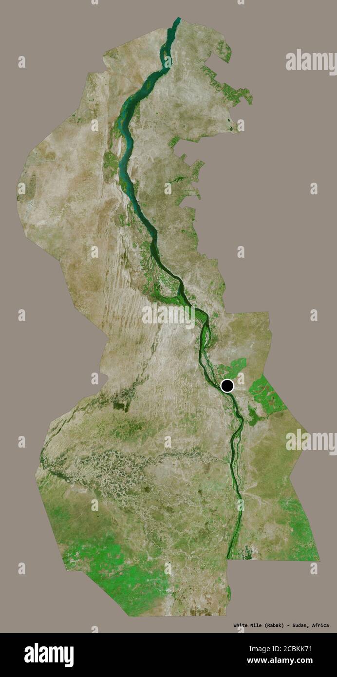 Shape of White Nile, state of Sudan, with its capital isolated on a ...