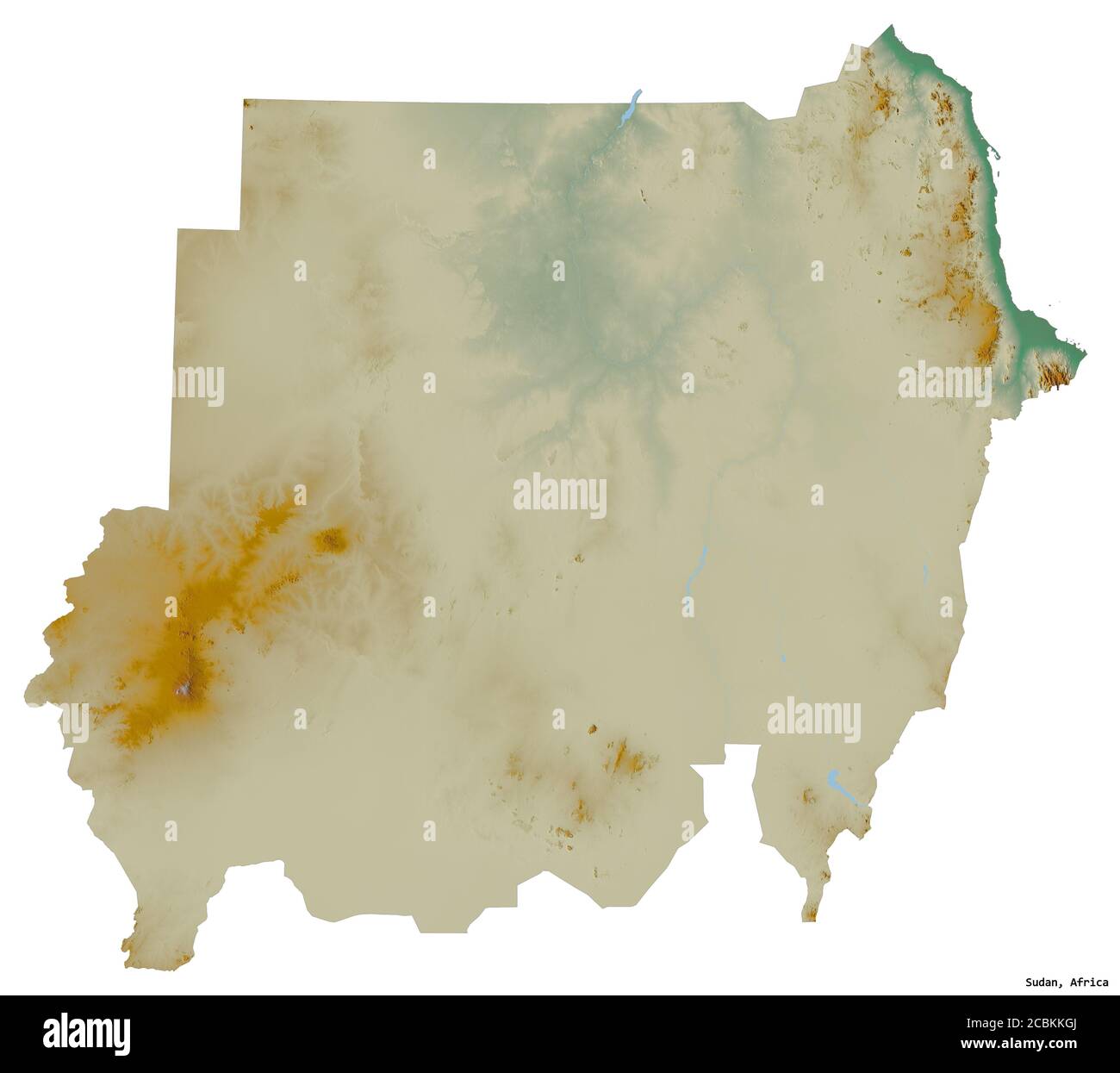 Shape of Sudan with its capital isolated on white background ...