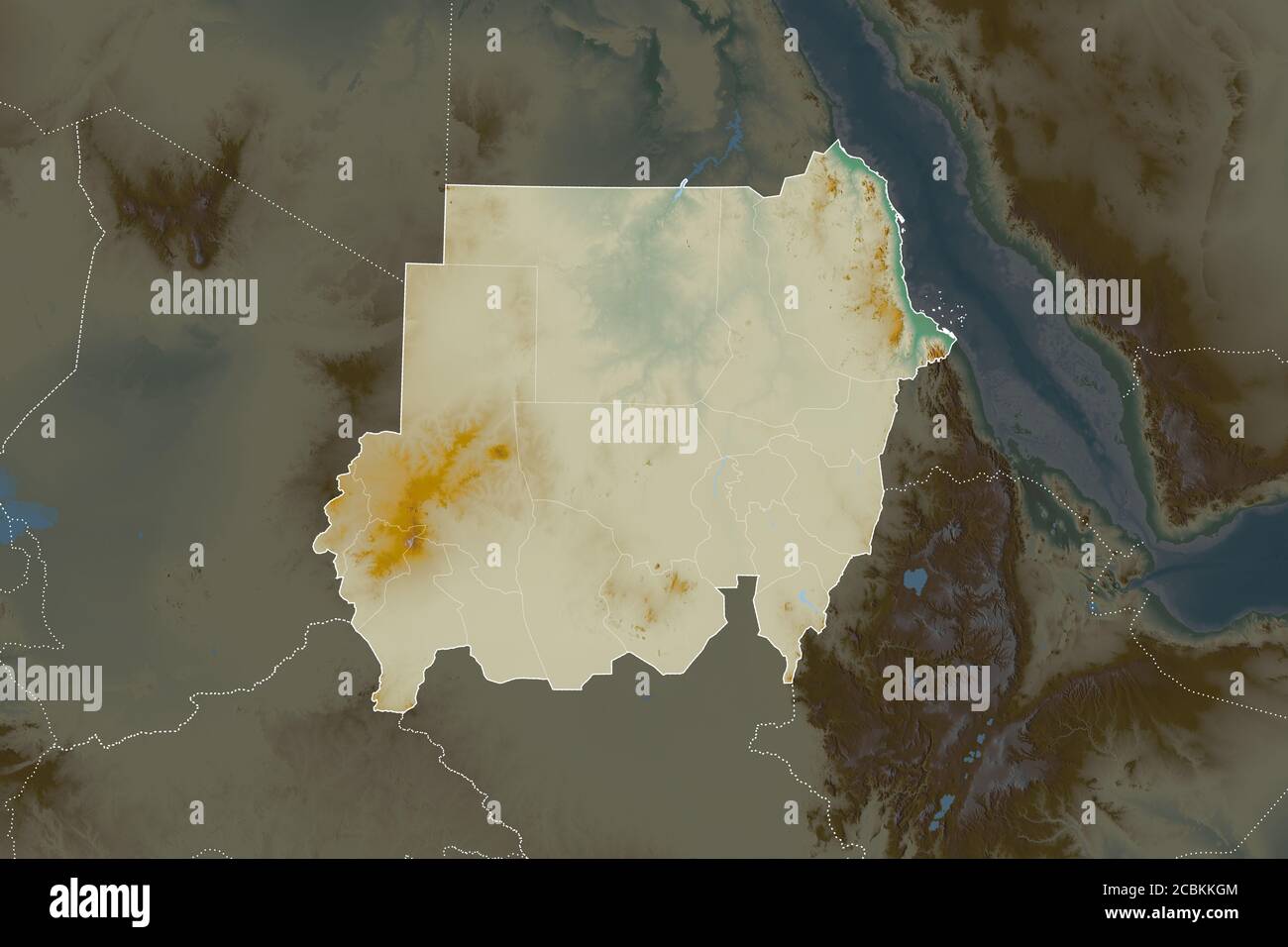 Shape of Sudan separated by the desaturation of neighboring areas ...