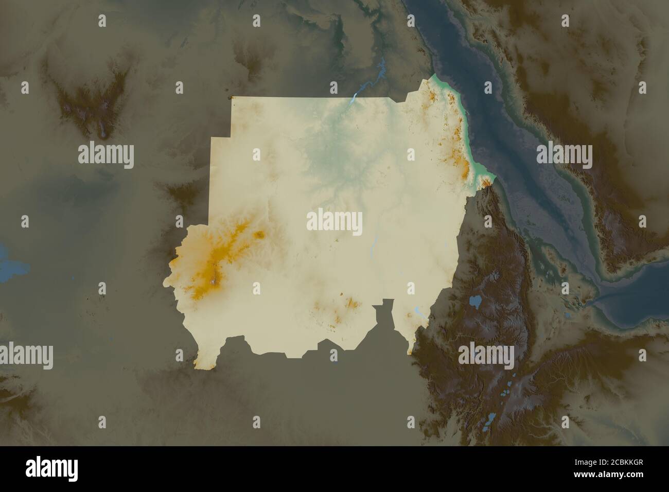 Shape of Sudan separated by the desaturation of neighboring areas ...