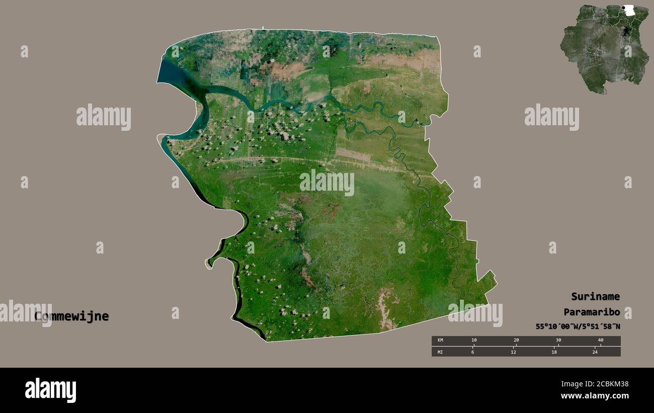 Shape of Commewijne, district of Suriname, with its capital isolated on ...