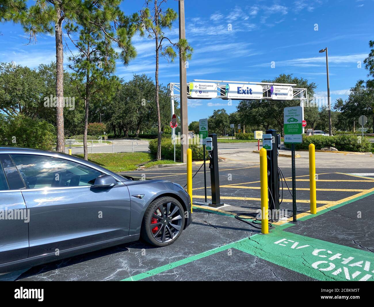 Orlando,FL/USA- 6/18/20: A Tesla parked in the EV parking spot in the ...