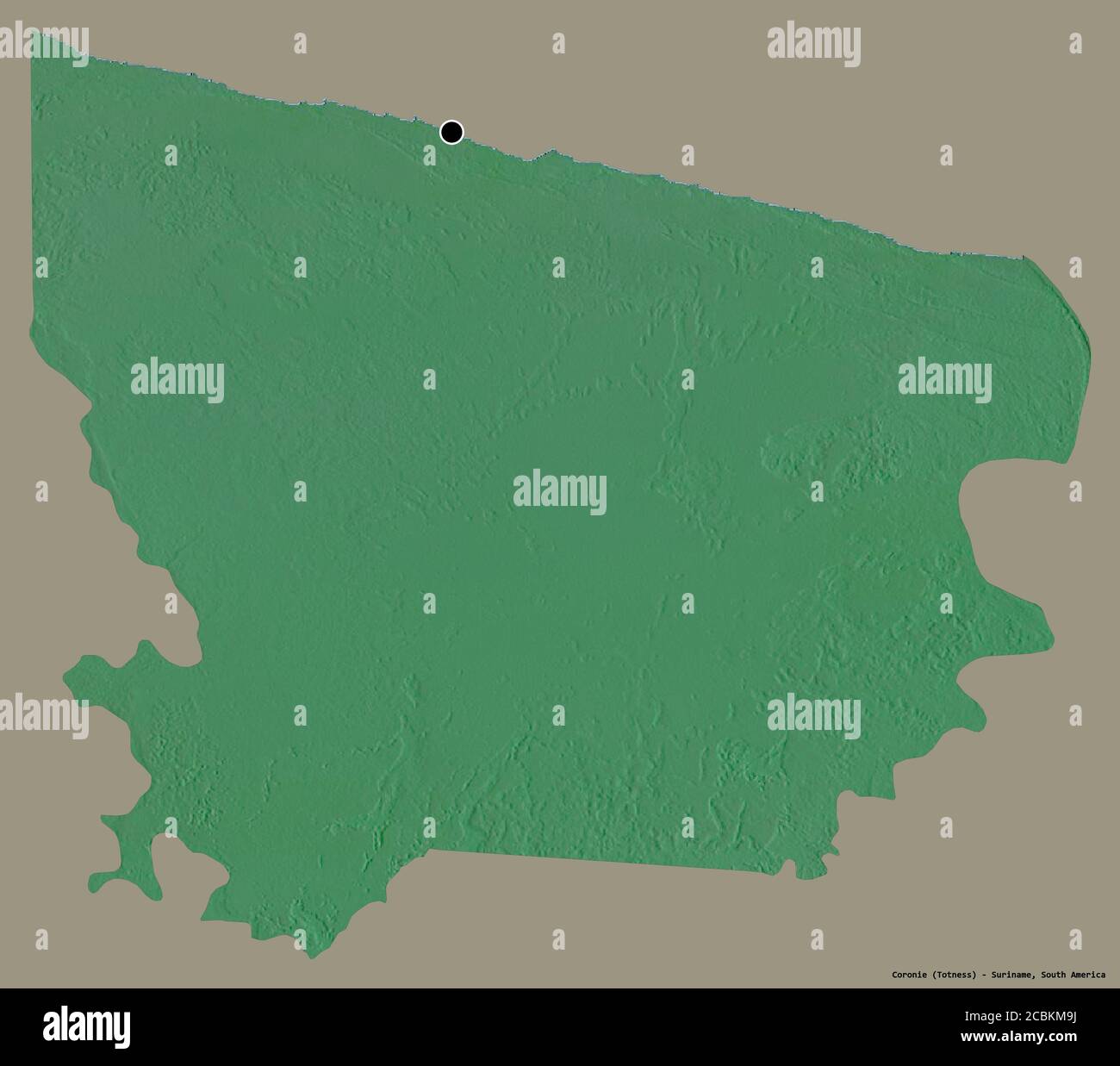 Shape of Coronie, district of Suriname, with its capital isolated on a ...