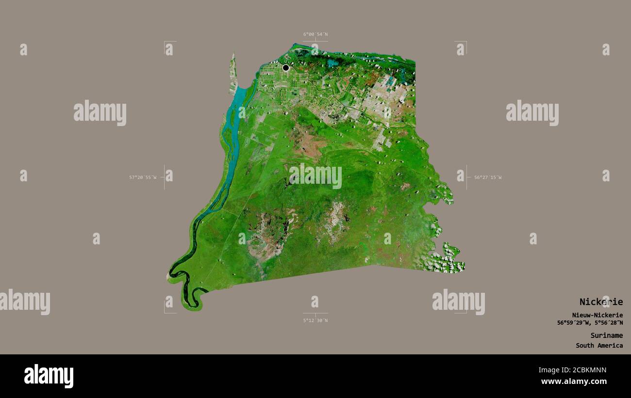 Area of Nickerie, district of Suriname, isolated on a solid background ...