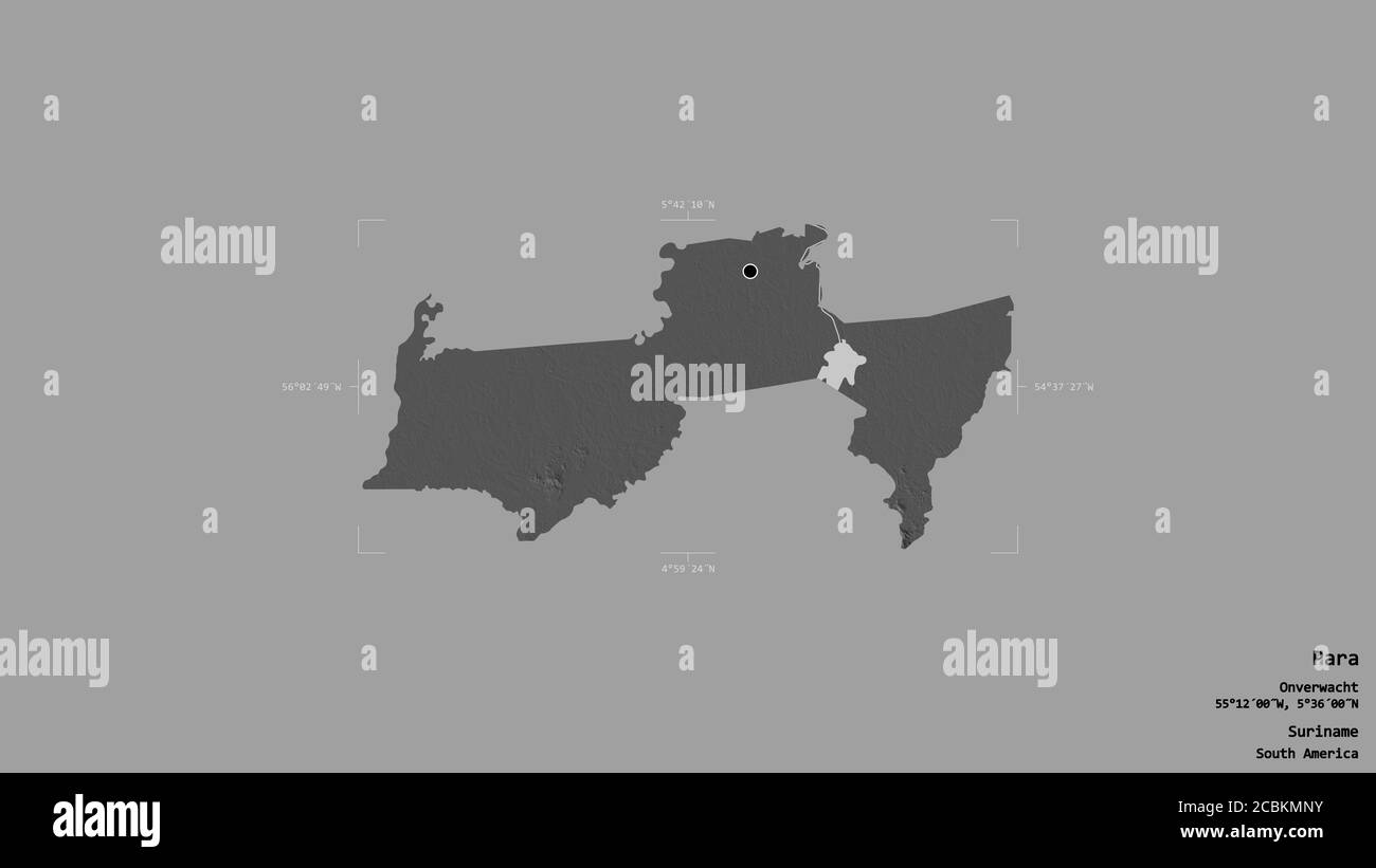 Area of Para, district of Suriname, isolated on a solid background in a ...