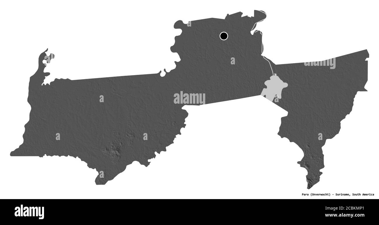 Shape of Para, district of Suriname, with its capital isolated on white ...