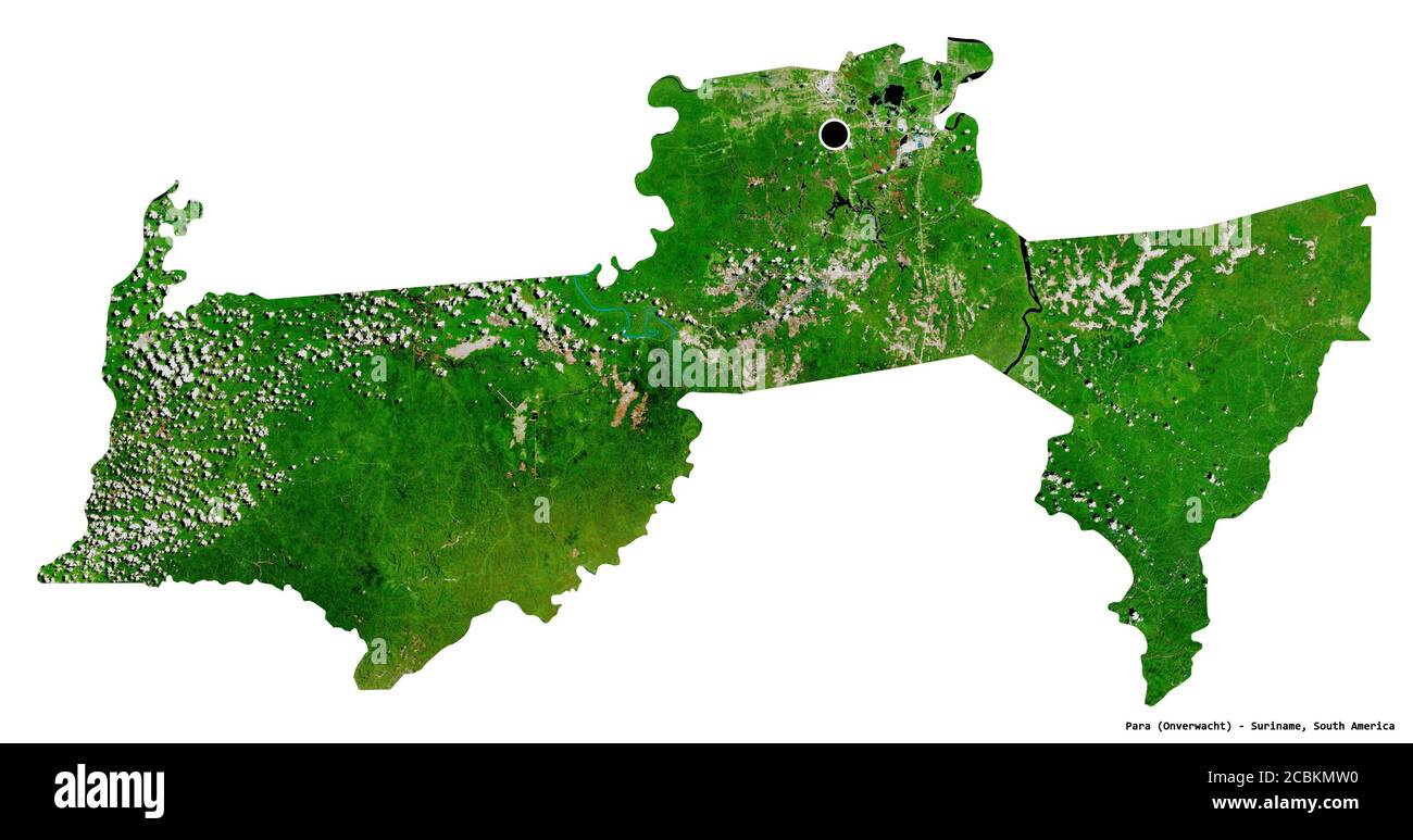 Shape of Para, district of Suriname, with its capital isolated on white ...