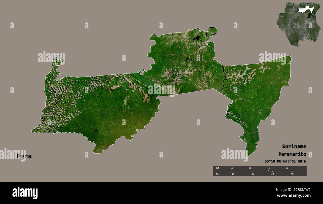 Shape of Para, district of Suriname, with its capital isolated on solid ...