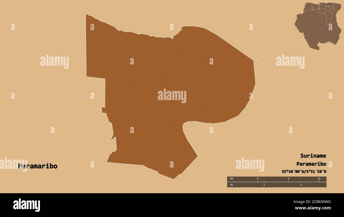 Shape of Paramaribo, district of Suriname, with its capital isolated on ...