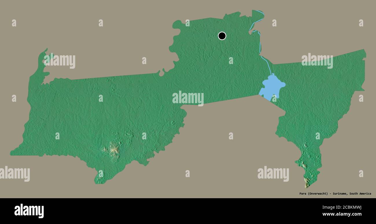 Shape of Para, district of Suriname, with its capital isolated on a ...
