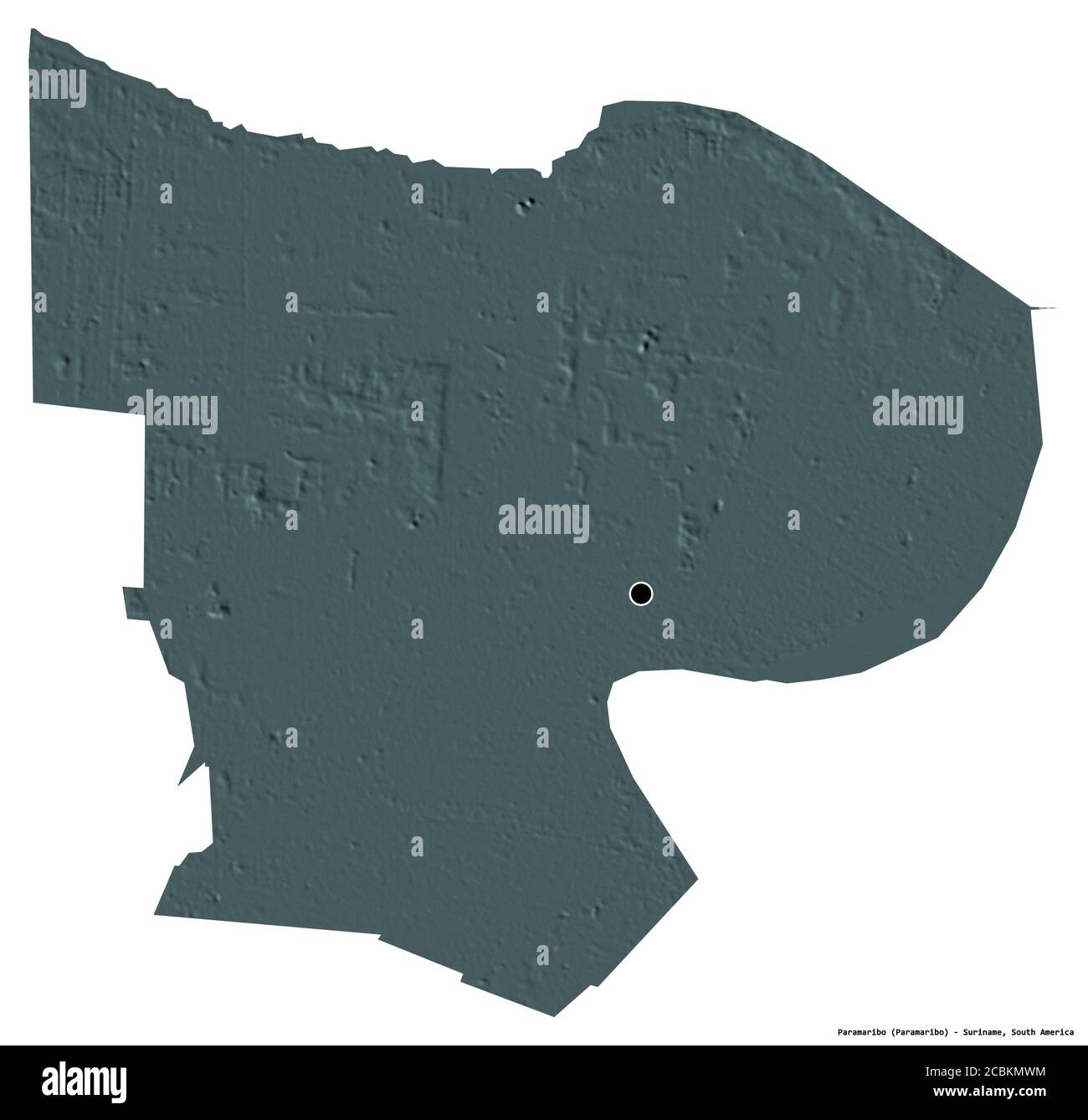 Shape of Paramaribo, district of Suriname, with its capital isolated on ...