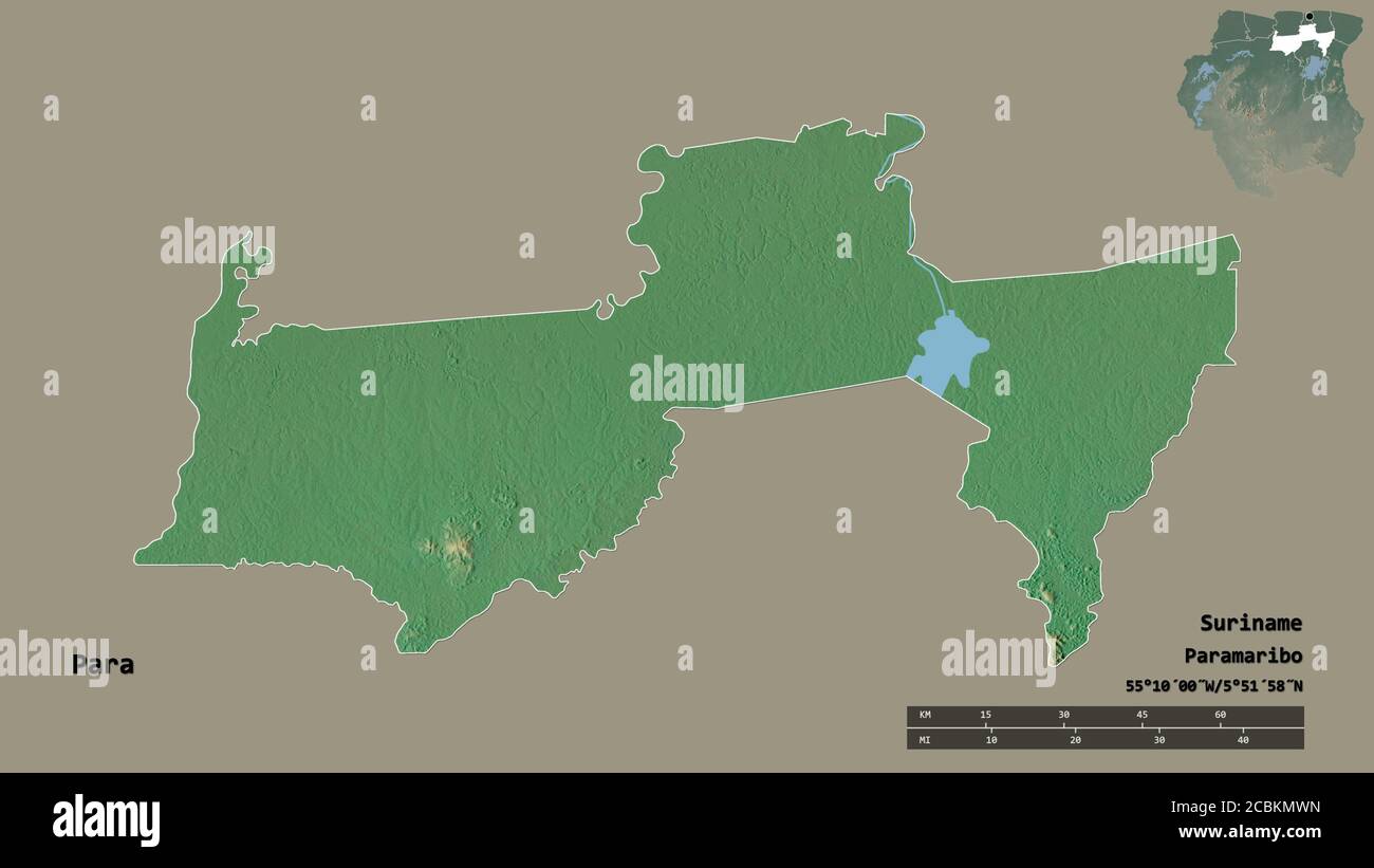 Shape of Para, district of Suriname, with its capital isolated on solid ...