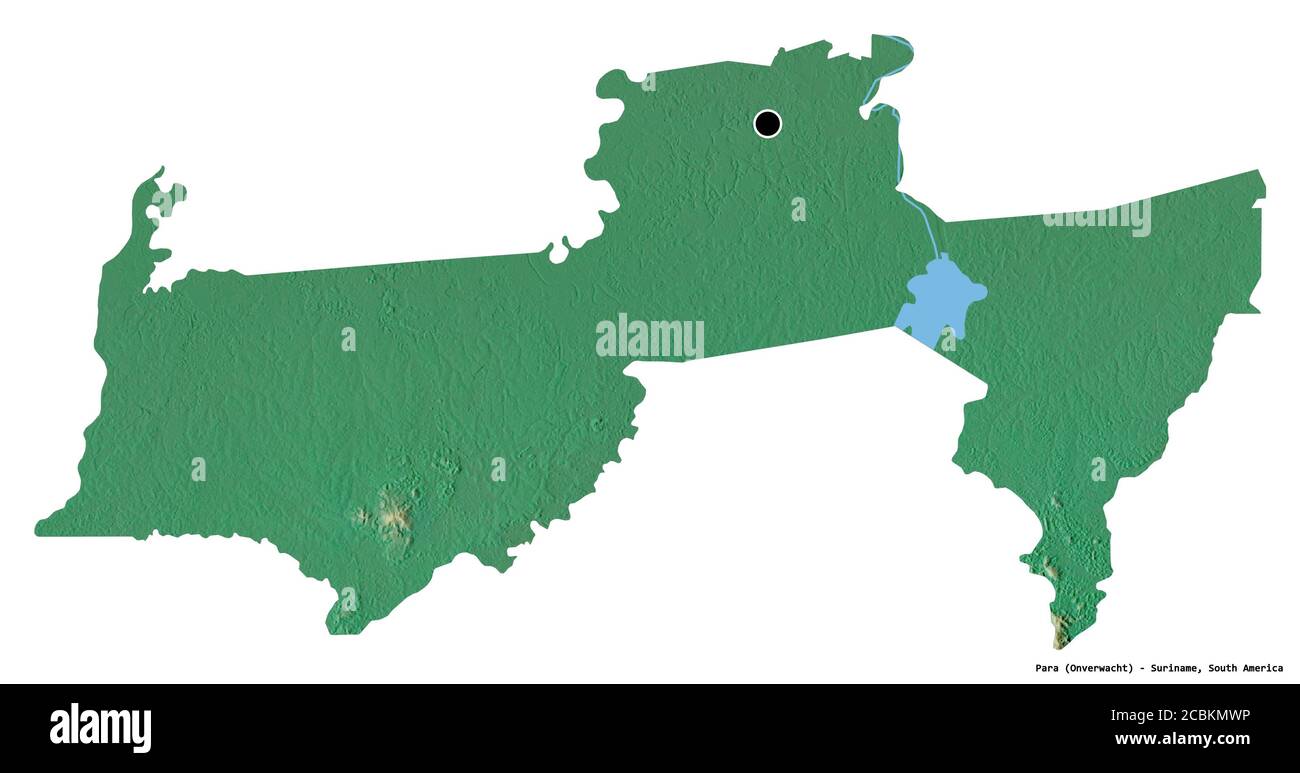 Shape of Para, district of Suriname, with its capital isolated on white ...