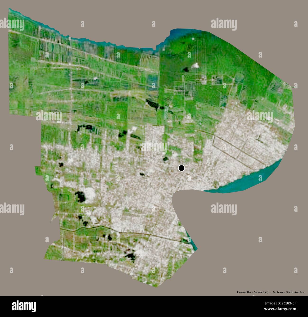 Shape of Paramaribo, district of Suriname, with its capital isolated on ...