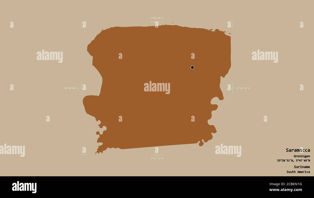 Area of Saramacca, district of Suriname, isolated on a solid background ...