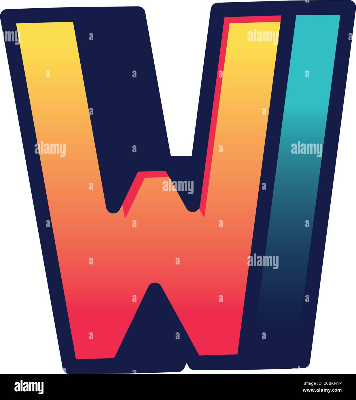 3d w gradient letter design, lettering typography retro and comic theme ...