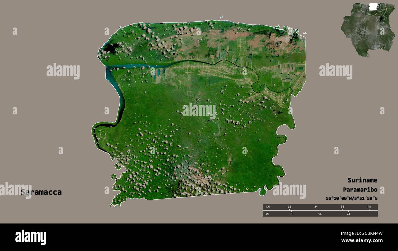 Shape of Saramacca, district of Suriname, with its capital isolated on ...