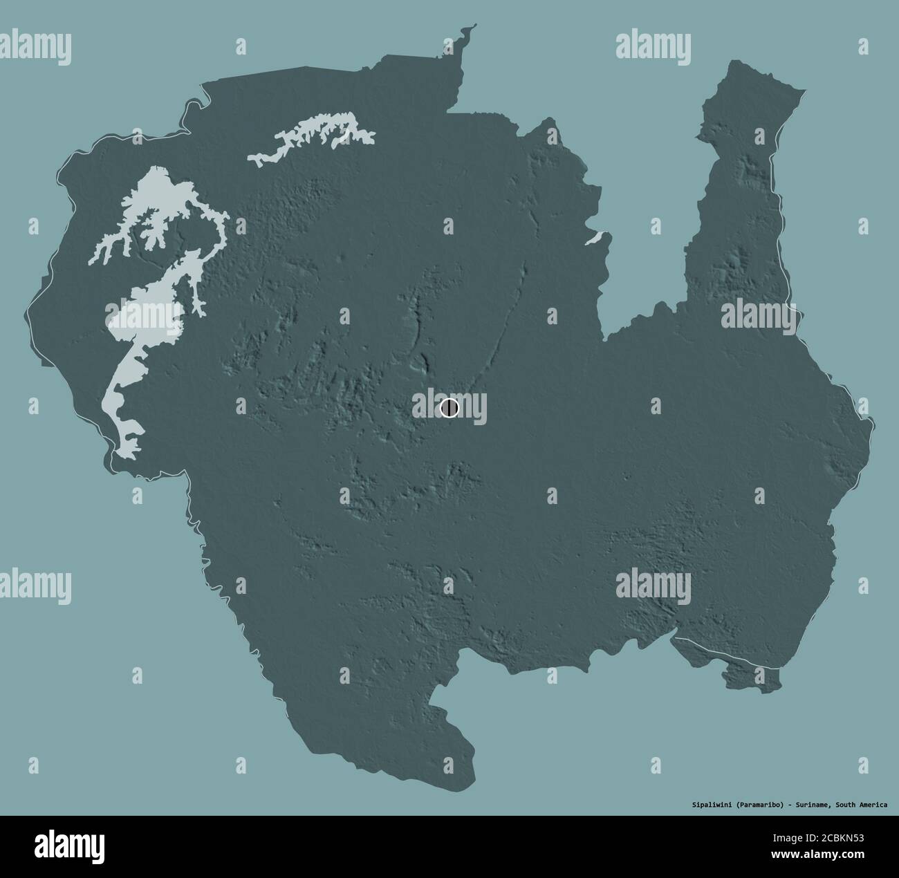 Shape of Sipaliwini, district of Suriname, with its capital isolated on ...