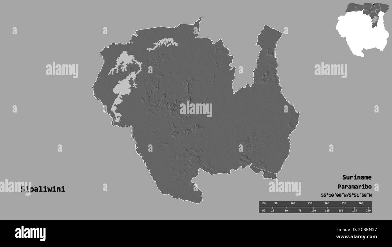 Shape of Sipaliwini, district of Suriname, with its capital isolated on ...