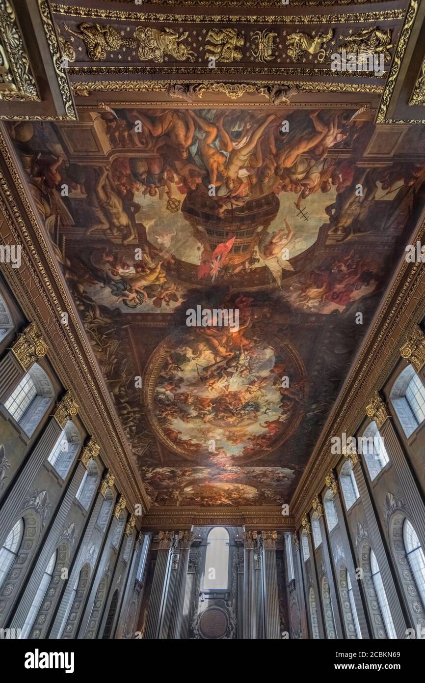 England, London, Greenwich, Old Royal Naval College, The Painted Hall ...
