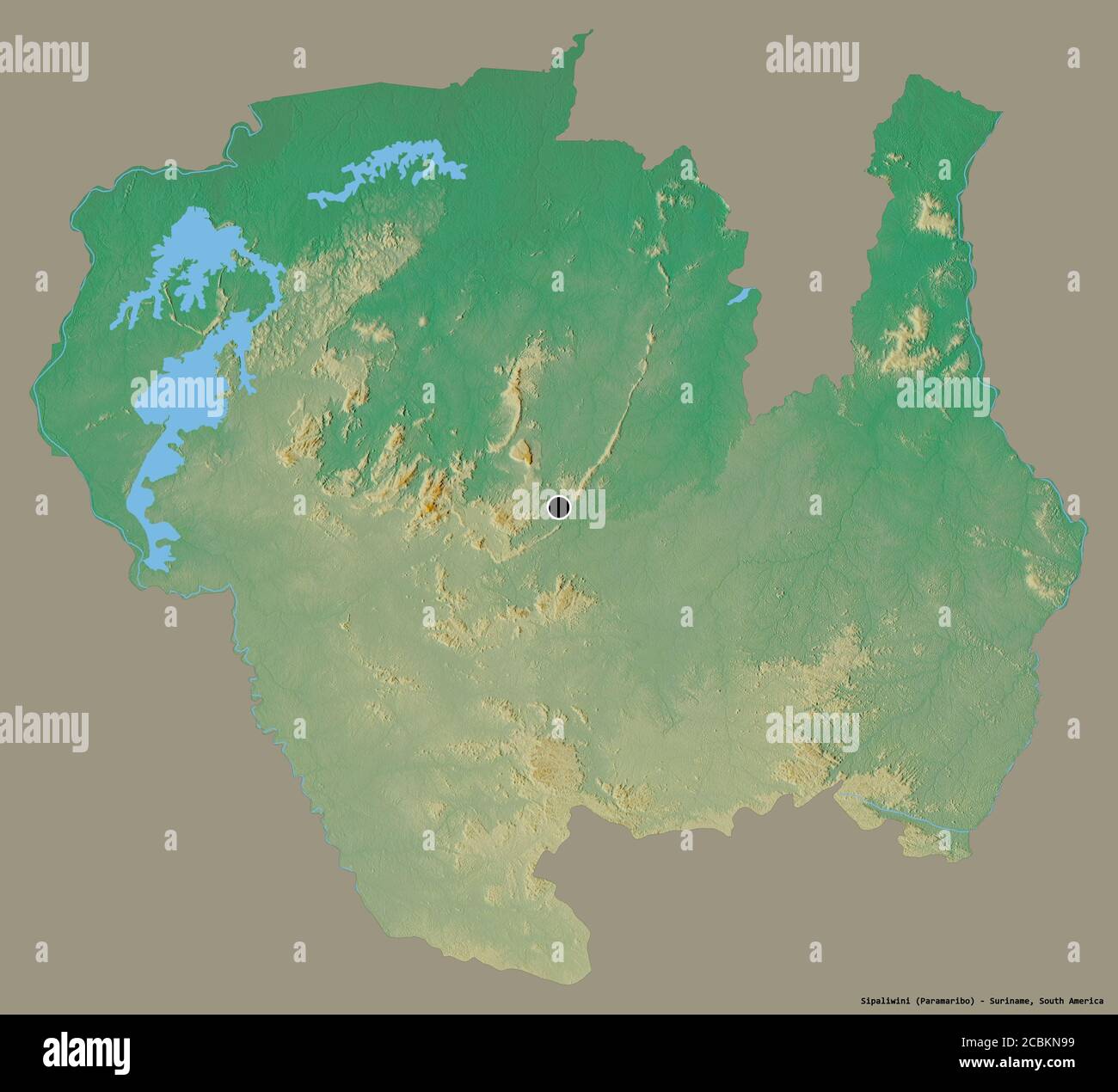 Shape of Sipaliwini, district of Suriname, with its capital isolated on ...