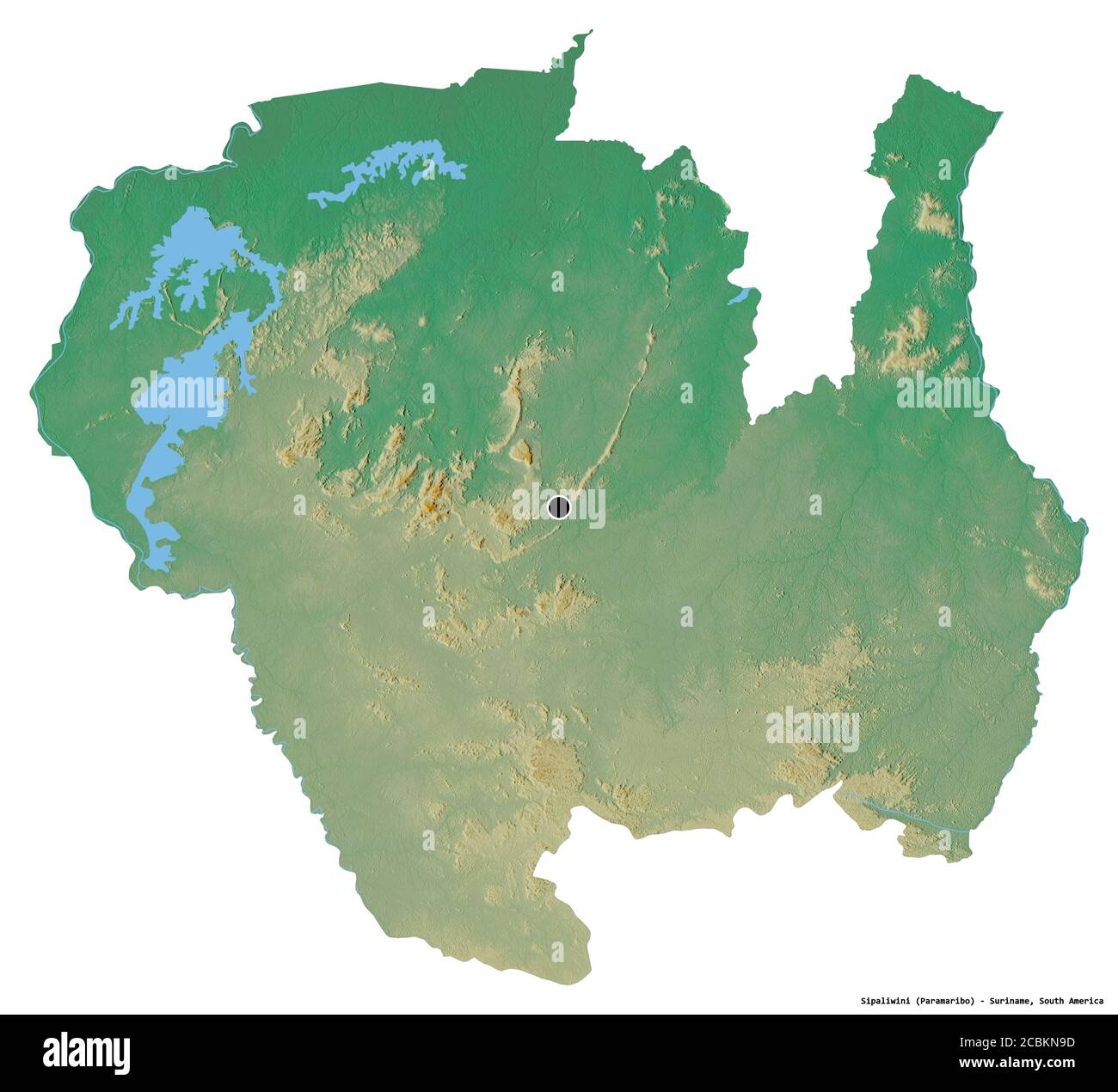 Shape of Sipaliwini, district of Suriname, with its capital isolated on ...