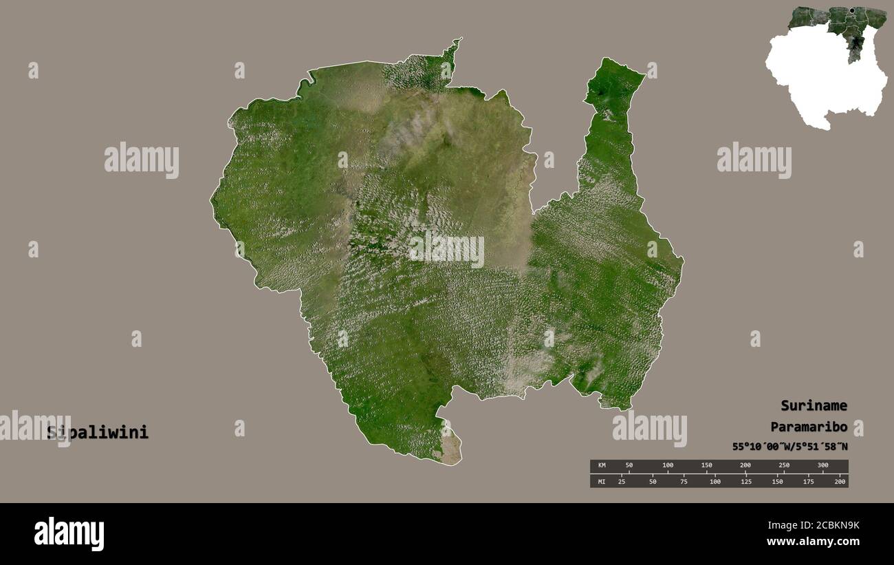 Shape of Sipaliwini, district of Suriname, with its capital isolated on ...