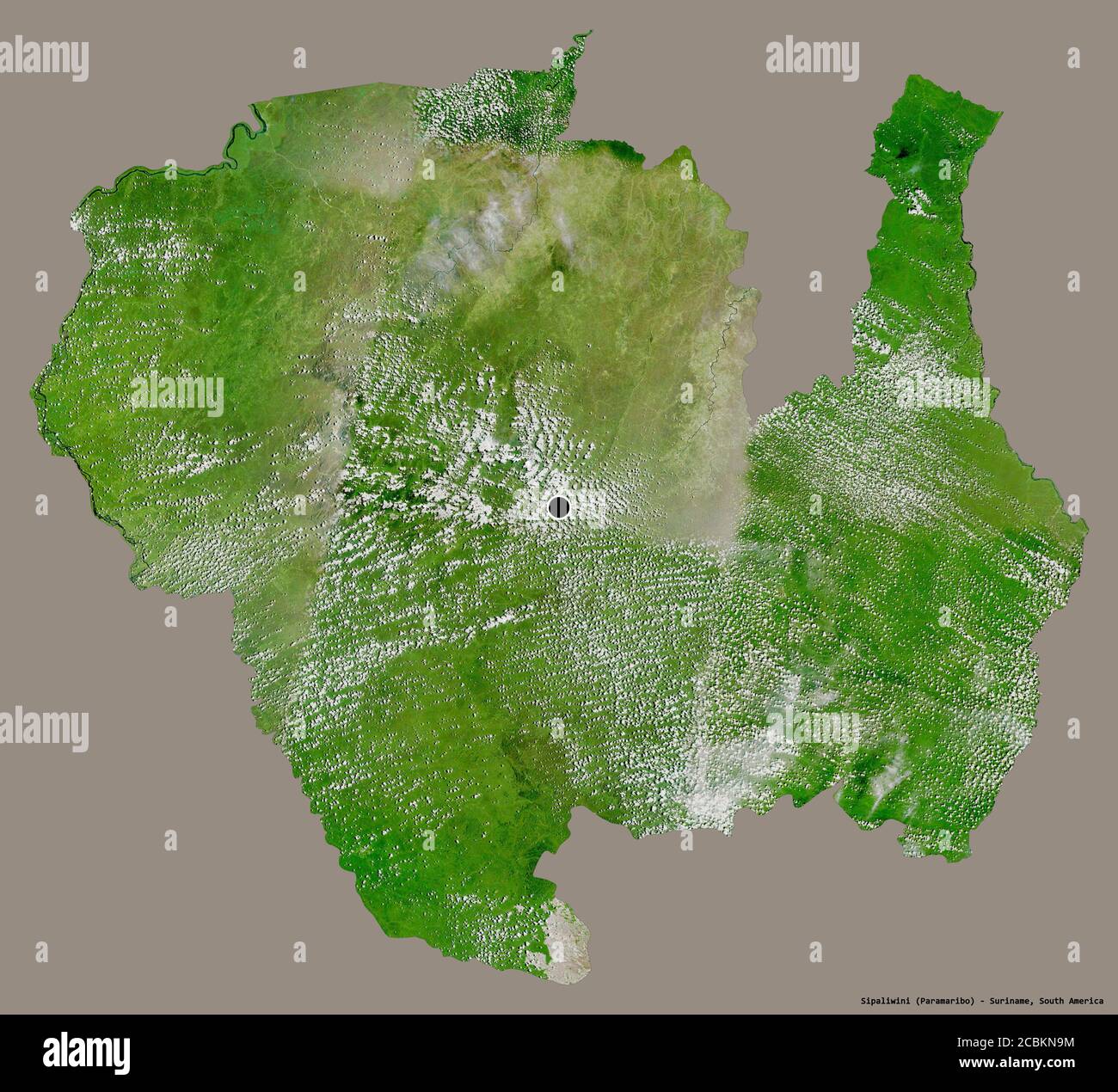 Shape of Sipaliwini, district of Suriname, with its capital isolated on ...