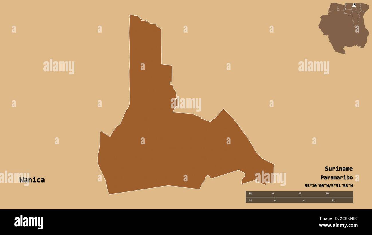 Shape of Wanica, district of Suriname, with its capital isolated on ...