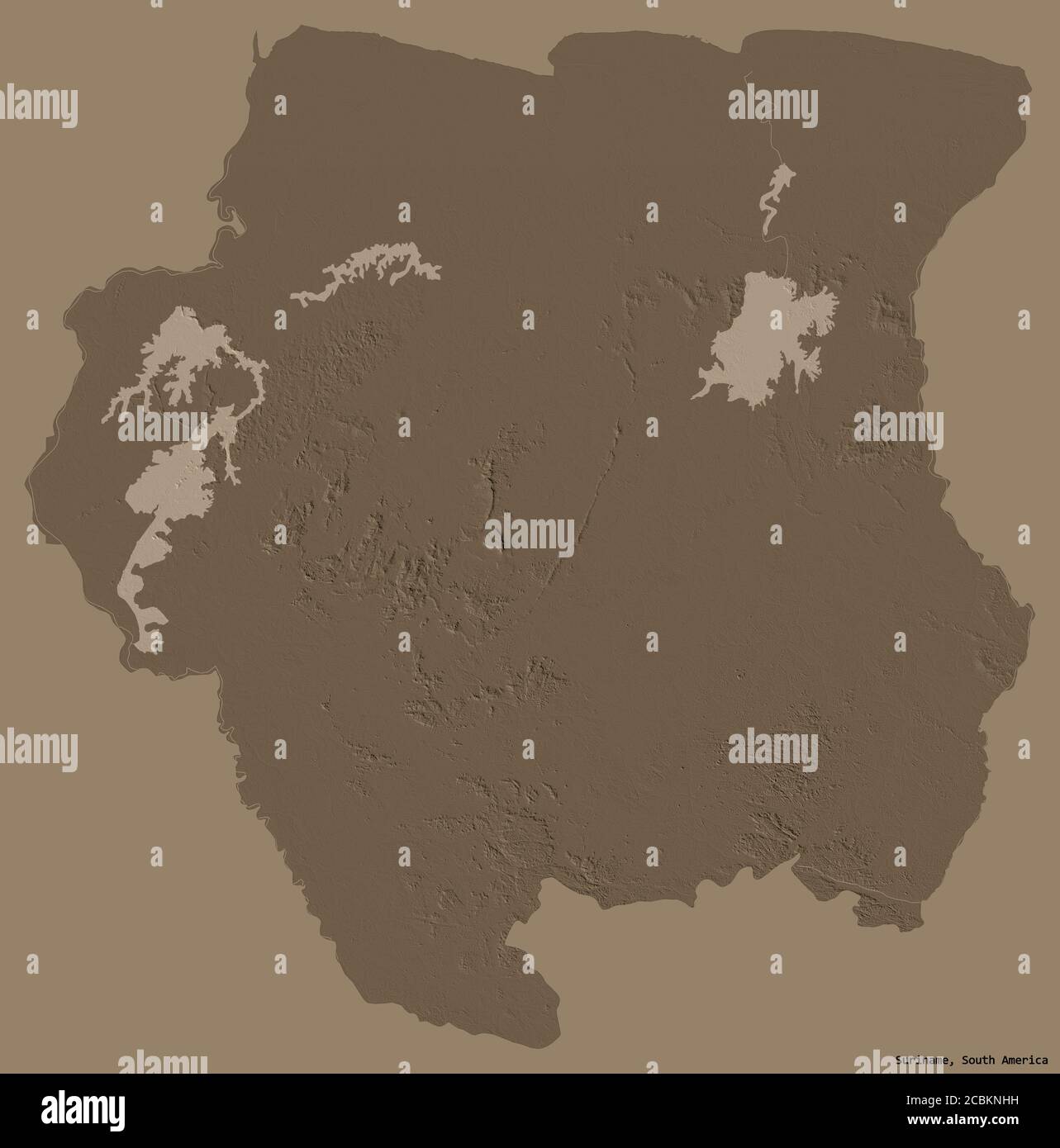 Shape of Suriname with its capital isolated on a solid color background ...
