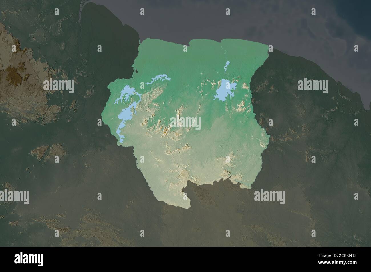 Shape of Suriname separated by the desaturation of neighboring areas ...