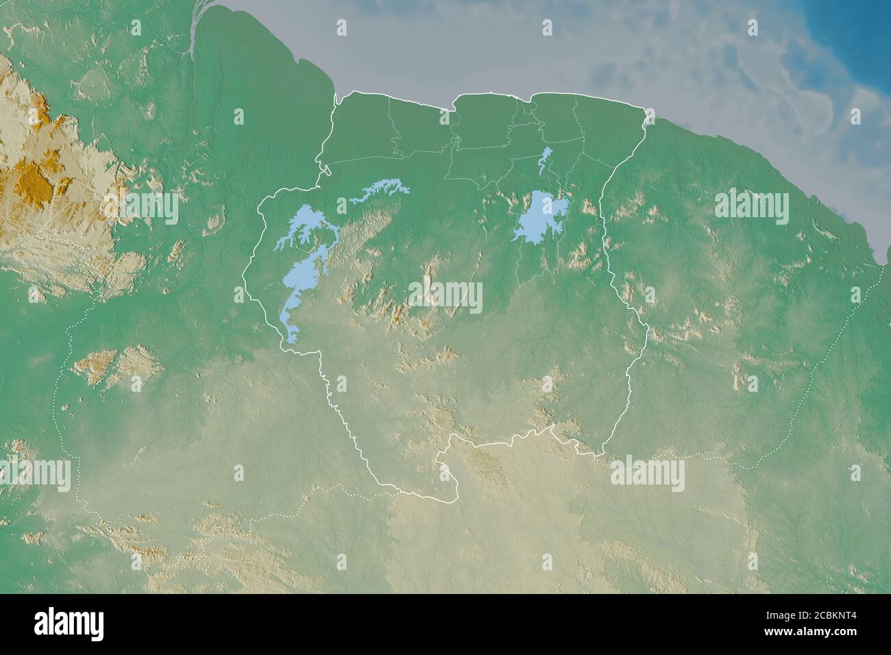 Extended area of Suriname with country outline, international and ...