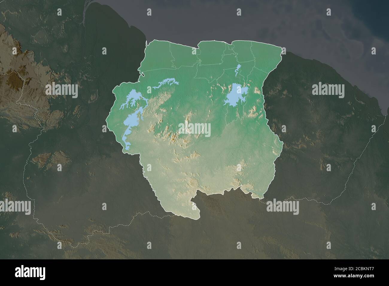 Shape of Suriname separated by the desaturation of neighboring areas ...