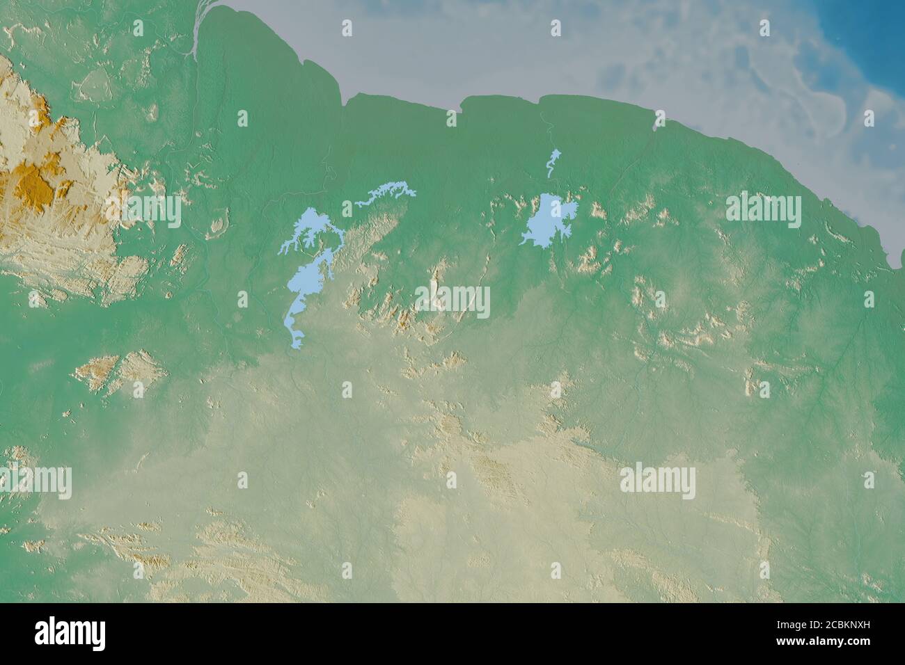 Extended area of Suriname. Topographic relief map. 3D rendering Stock ...
