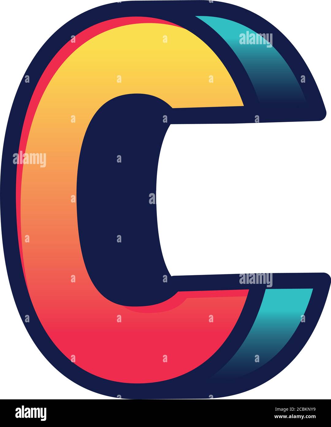 3d c gradient letter design, lettering typography retro and comic theme ...