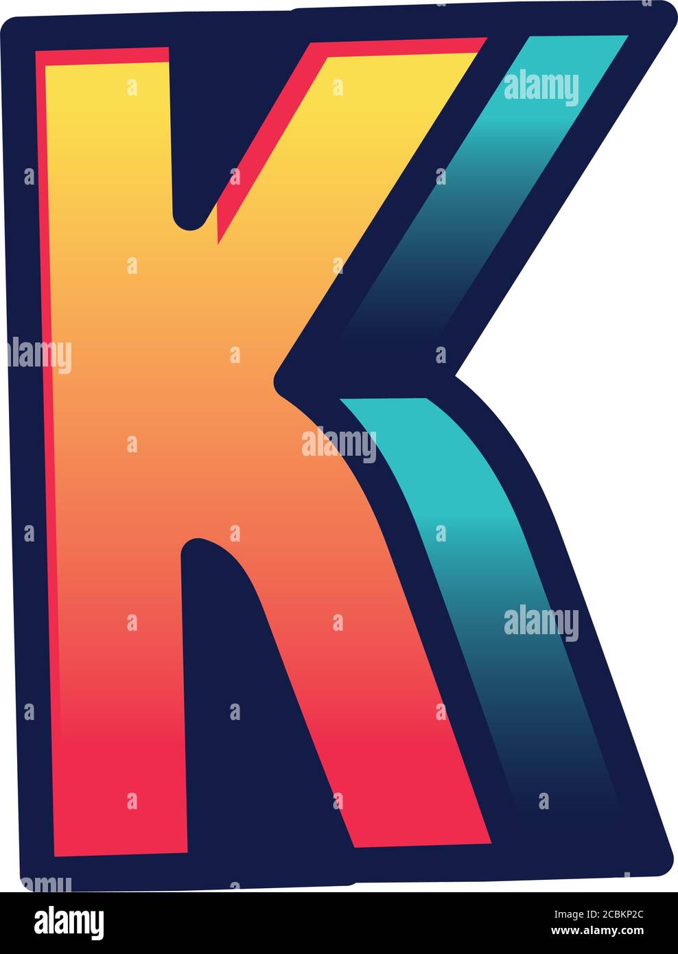 3d k gradient letter design, lettering typography retro and comic theme ...