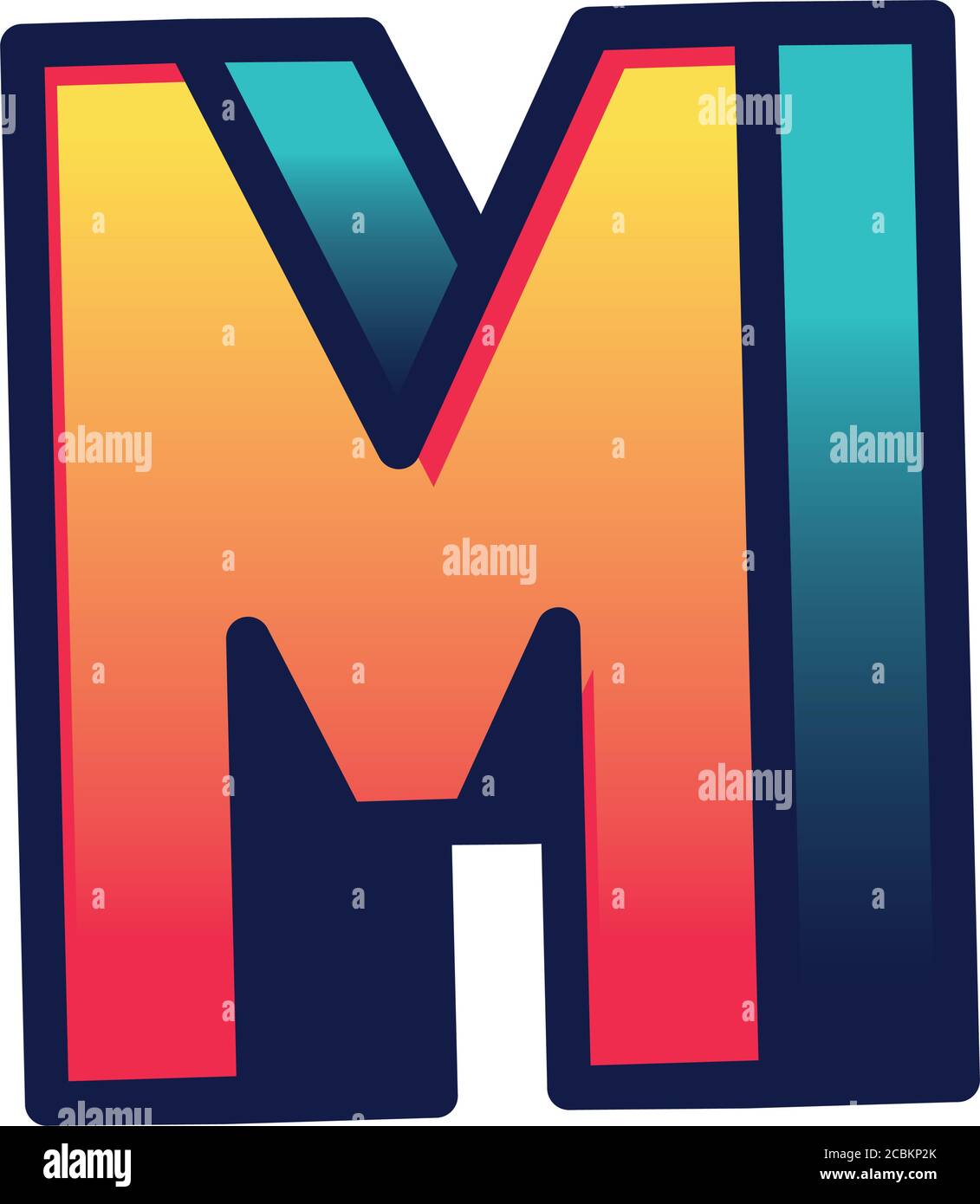 3d m gradient letter design, lettering typography retro and comic theme ...