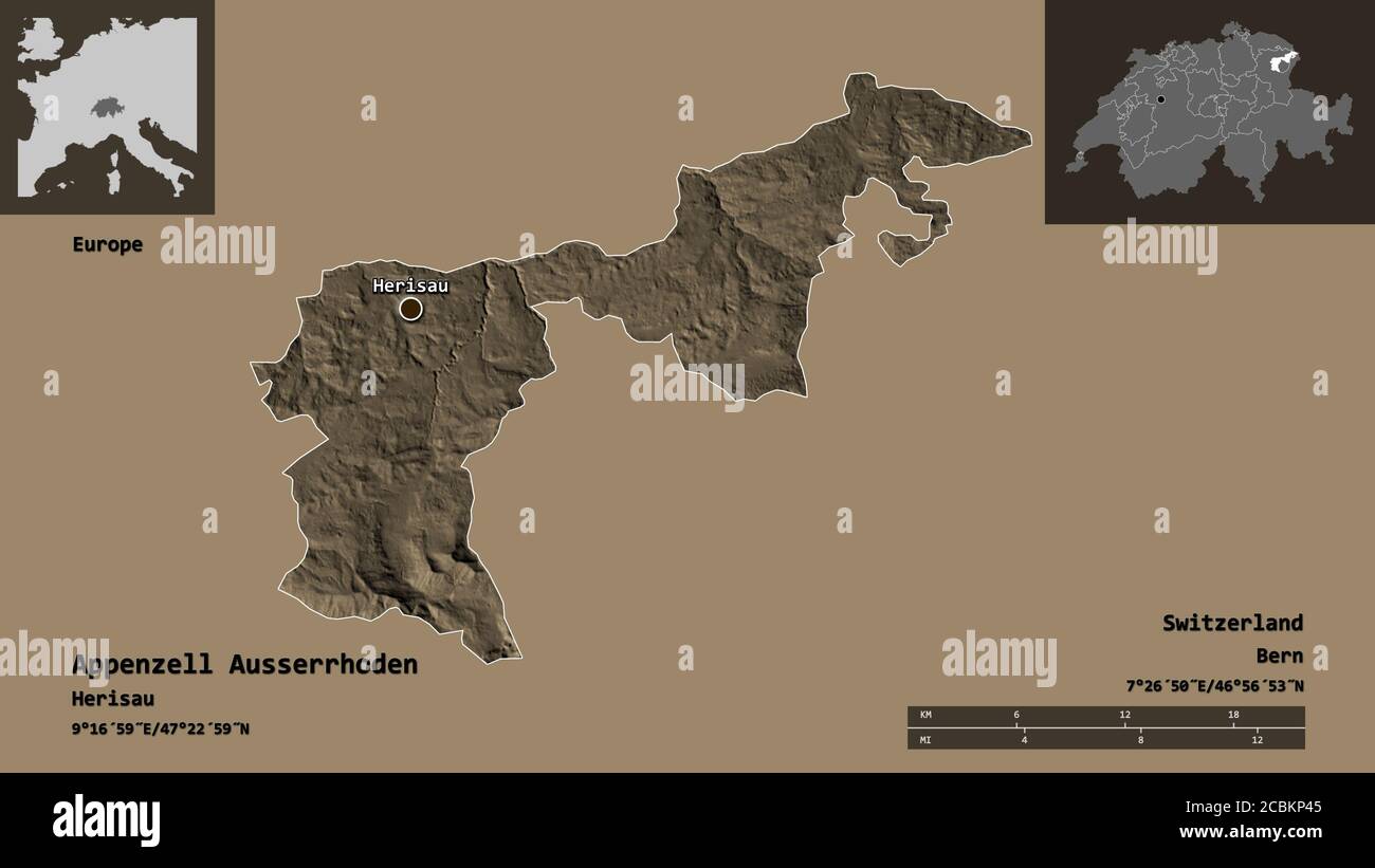 Shape of Appenzell Ausserrhoden, canton of Switzerland, and its capital ...