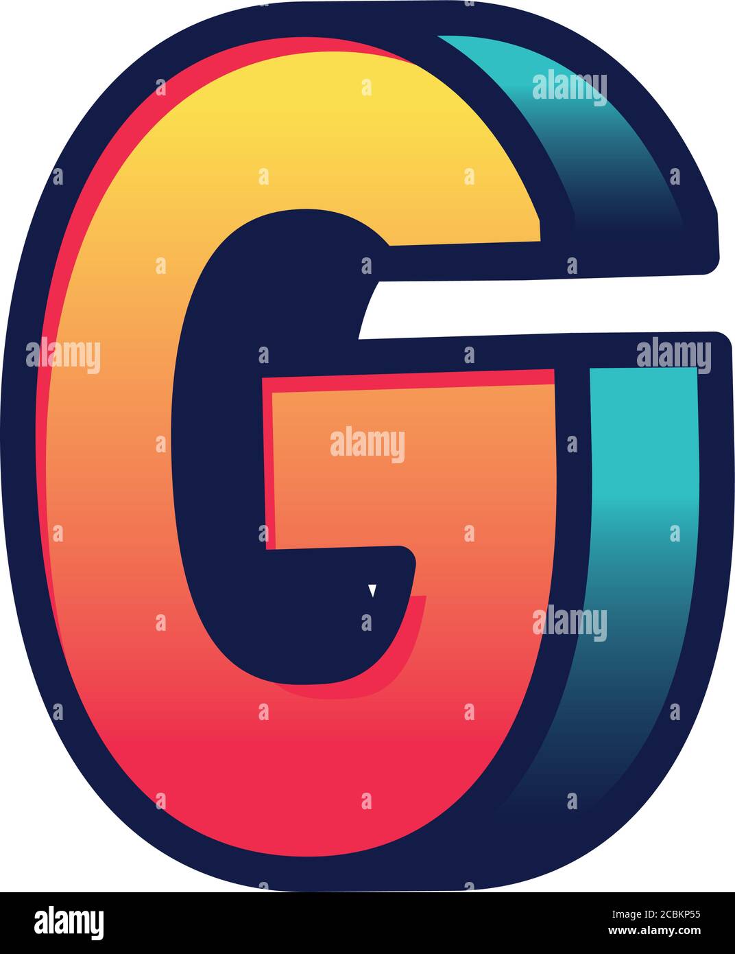 3d g gradient letter design, lettering typography retro and comic theme ...