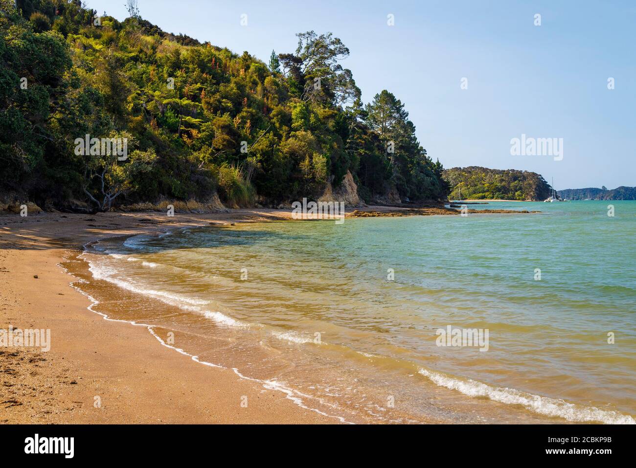 The beach at Paihia, North Island, New Zealand. An area close to the ...
