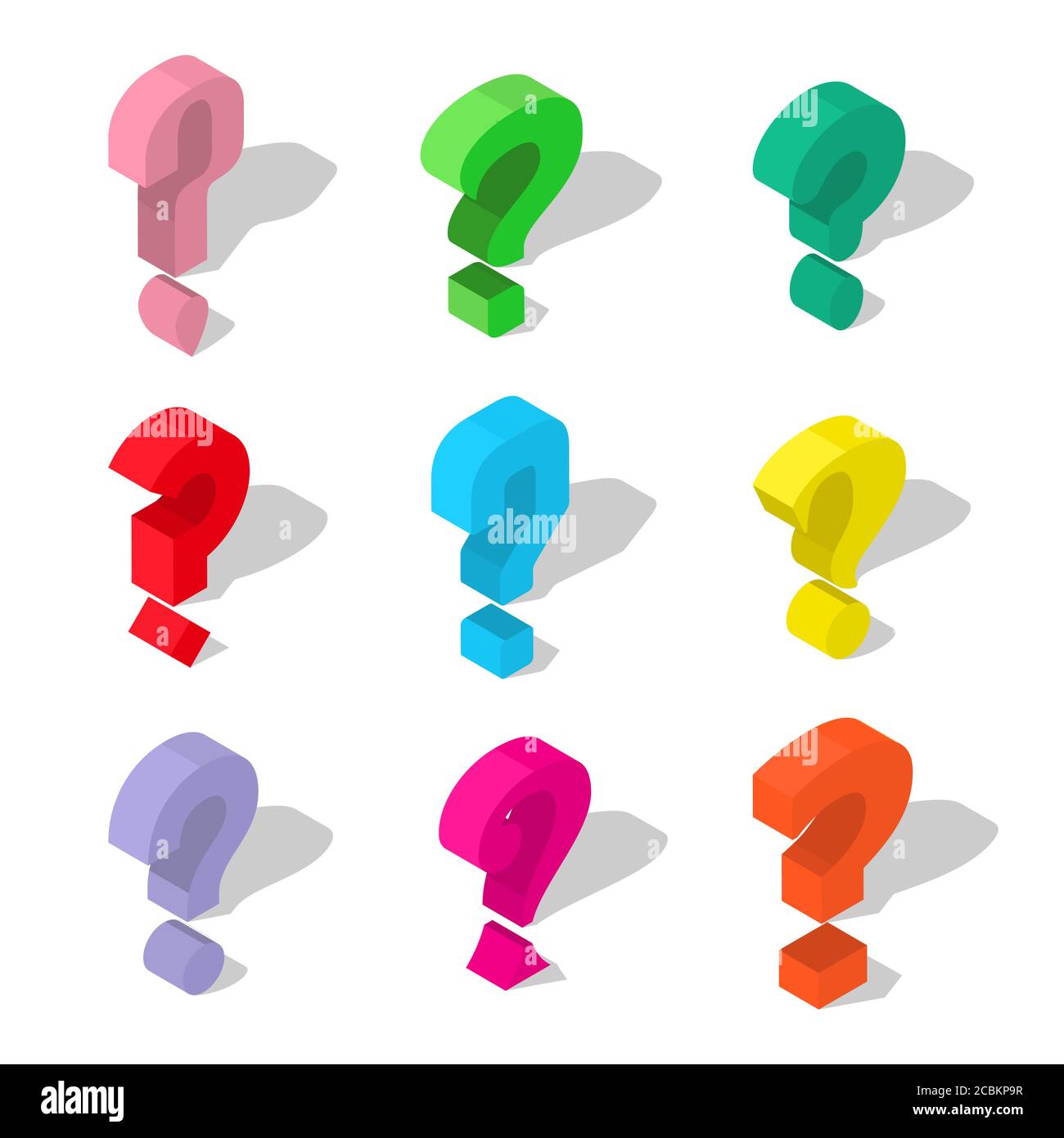 Set of isometric icons of question marks.Multi-colored signs with a ...