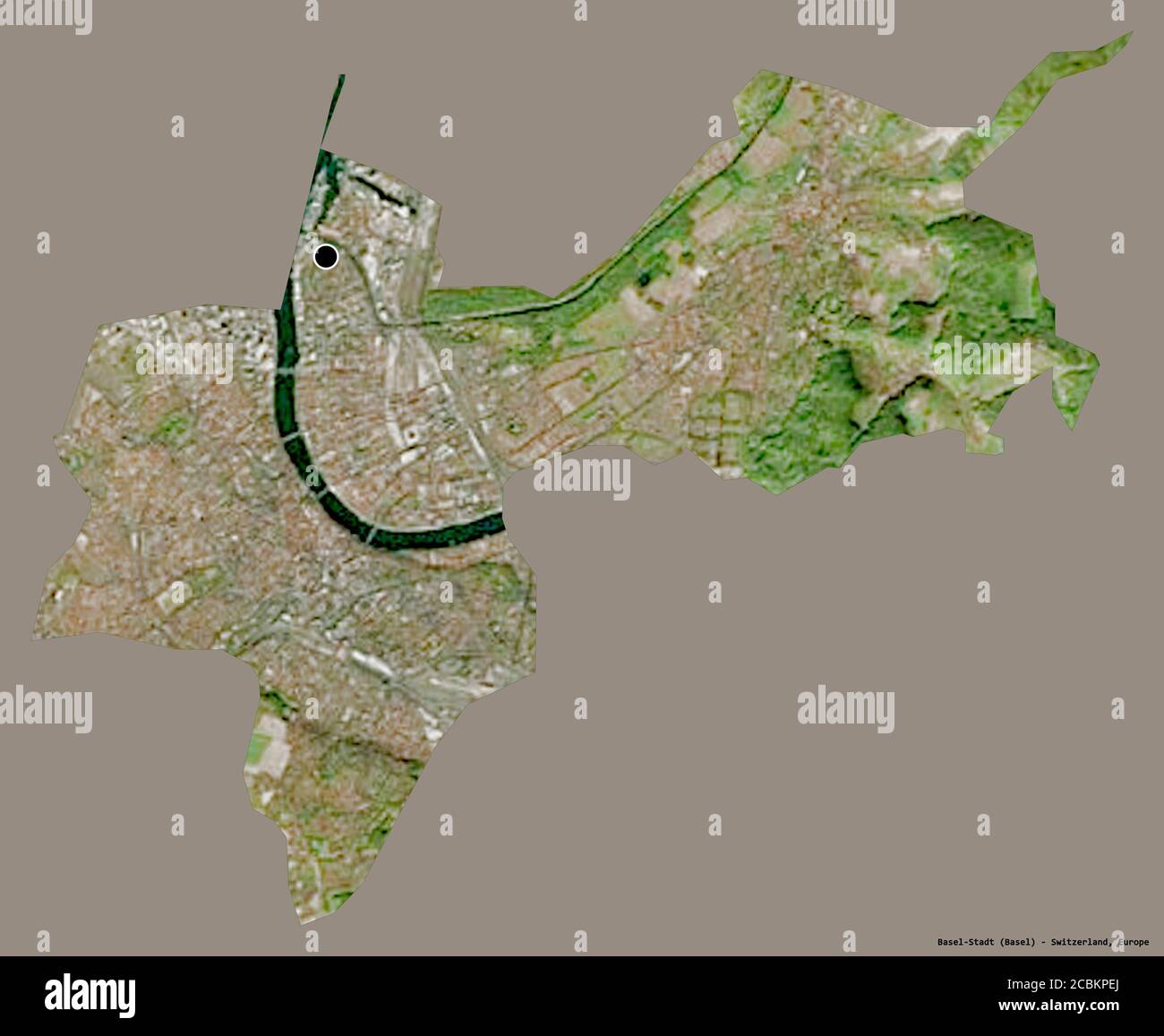 Shape of Basel-Stadt, canton of Switzerland, with its capital isolated ...